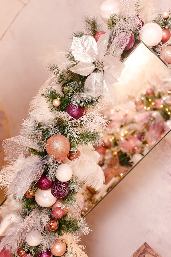 Reflection of the Christmas Tree in the Mirror. Christmas Decor with ...