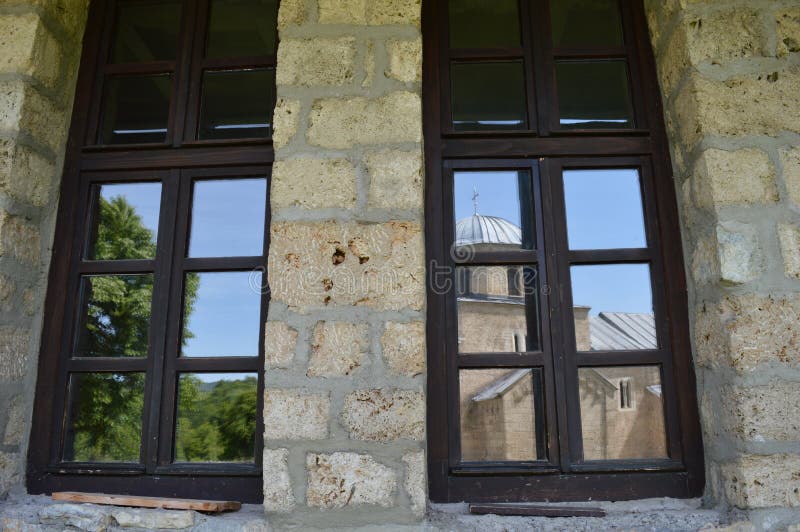 Reflection of the Church on the Window Stock Image - Image of ...