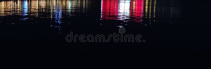 Reflection of City Lights in Black Water, Abstract Dark Horizontal ...