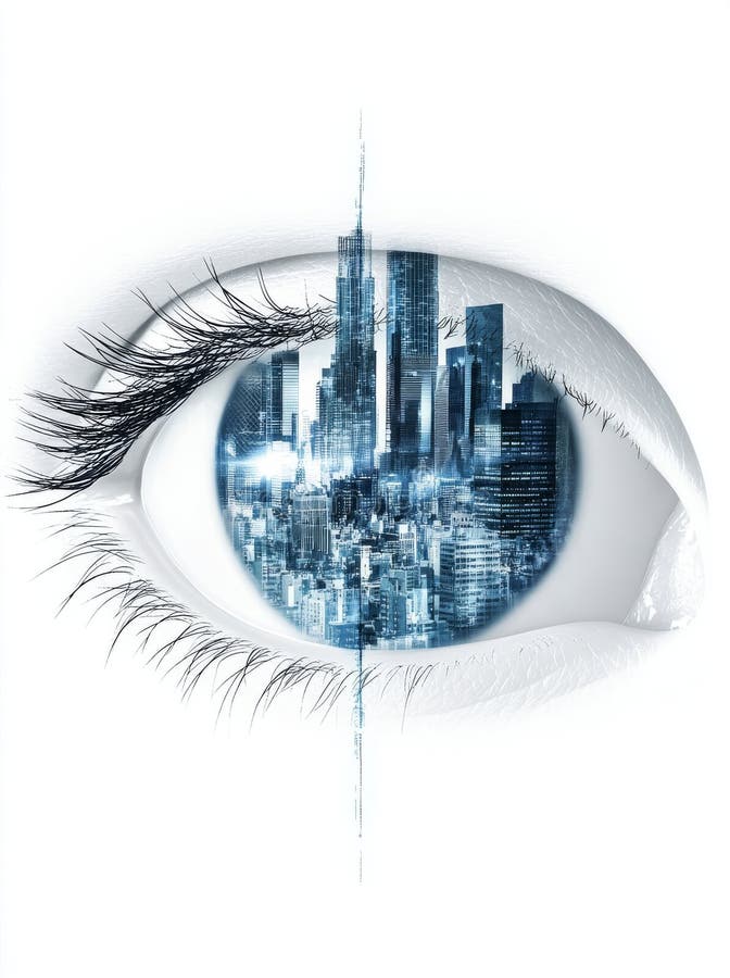 The Reflection of the City Skyline in a Human Eye, Representing Vision ...