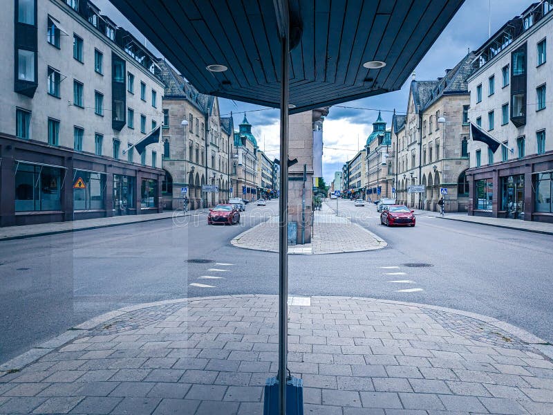 Reflection of City Street in Window Stock Photo - Image of design ...