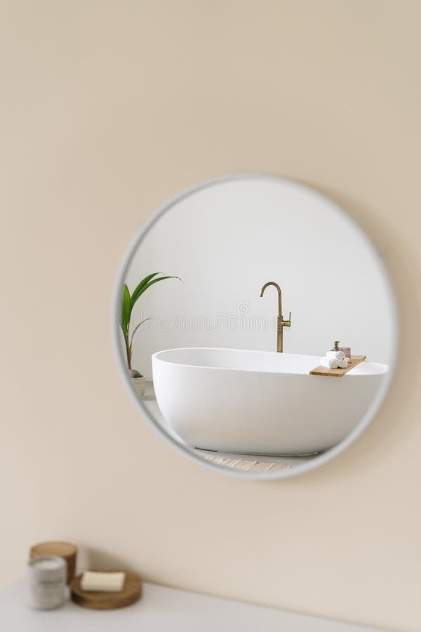 Reflection of a Classic Bath in a Mirror Stock Image - Image of beige ...