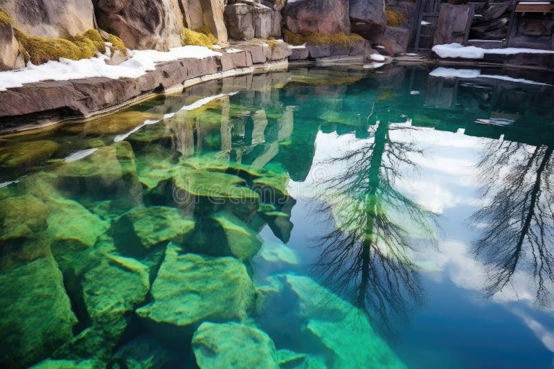 Reflection in Clear Water of a Hot Spring Pool Stock Illustration ...