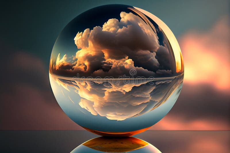 Reflection of the Cloud Sky in a Magic Transparent Glass Ball ...