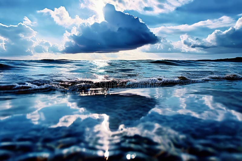 Reflection of Clouds Calm Waves Reflect the Clouds Above Creatin Stock ...