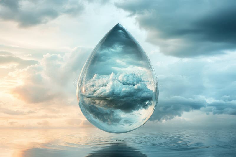Reflection of Clouds Captured in a Drop of Water Above a Calm Water ...