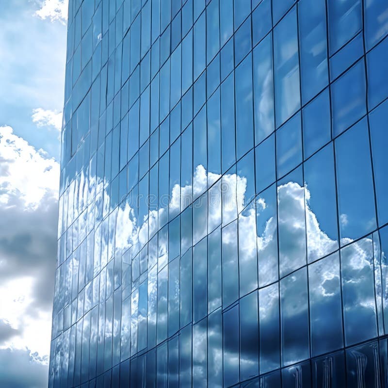 Reflection of Clouds in a Glass Building Creating a Dreamy an Stock ...