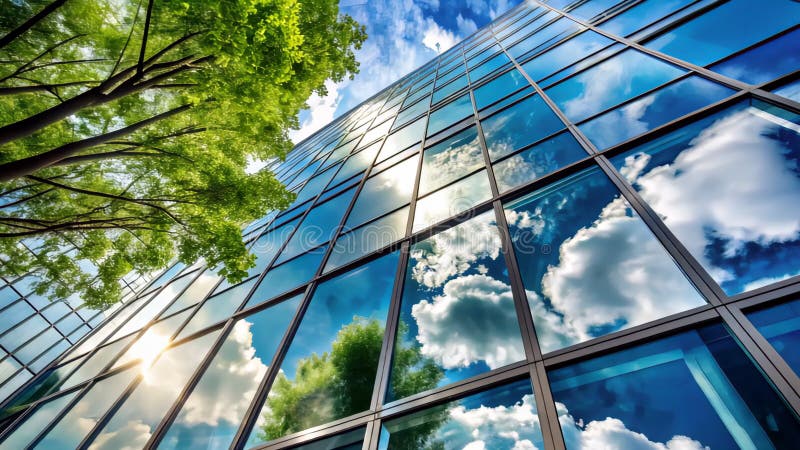 Reflection of Clouds on Glass Office Building in Eco-friendly ...