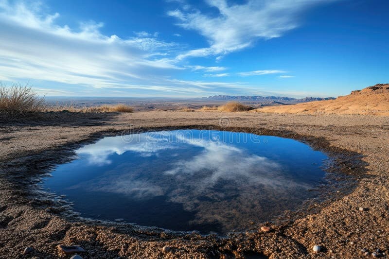 Reflection of Clouds in a Natural Puddle Surrounded by Rocky Terrain at ...