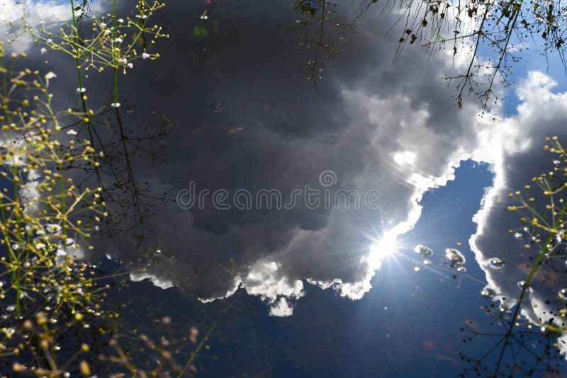 Reflection of Clouds and Sun Rays in the Surface of the Water Stock ...