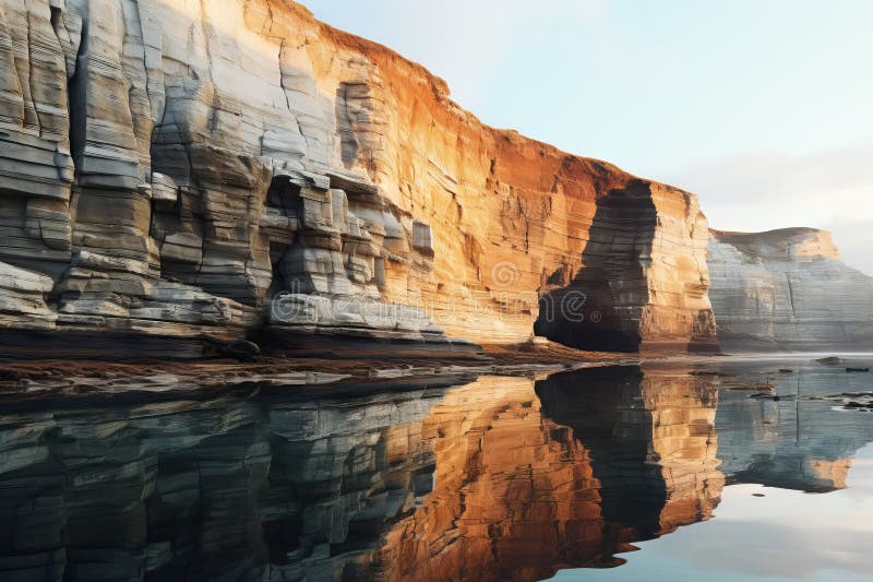 The Reflection of Coastal Cliffs in the Tide Stock Illustration ...