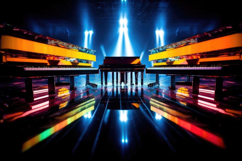 Reflection of Colorful Stage Lights on Glossy Piano Keys Stock ...