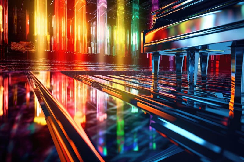Reflection of Colorful Stage Lights on Glossy Piano Keys Stock ...