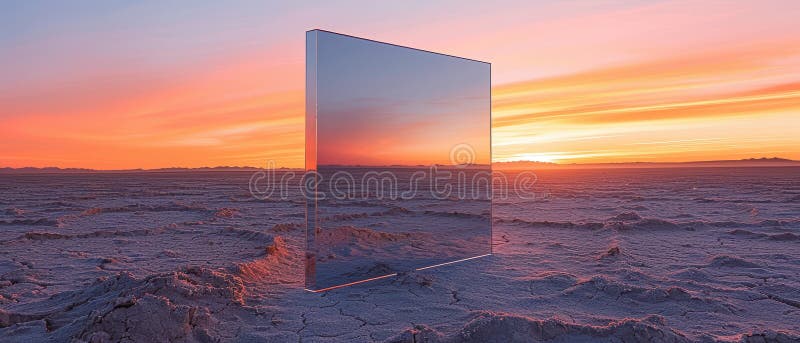 Reflection of Colorful Sunset on a Mirror in a Desert Landscape Stock ...