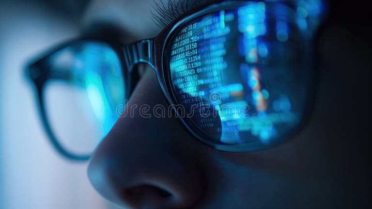 Reflection of Computer Code in Programmer S Glasses Stock Illustration ...