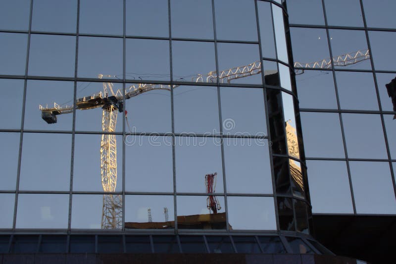 Reflection of a Construction Crane Stock Image - Image of tower ...