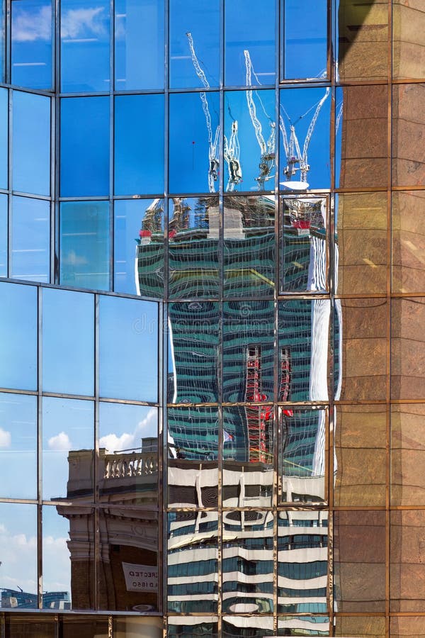 Reflection of a Construction Site in the Windows Stock Photo - Image of ...