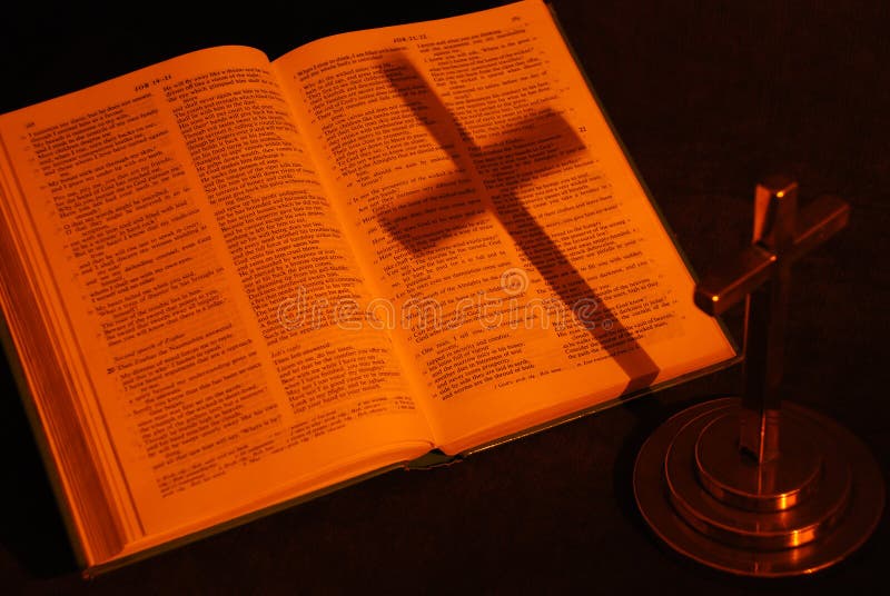 Reflection of Cross on Bible Stock Photo - Image of pray, reflected ...