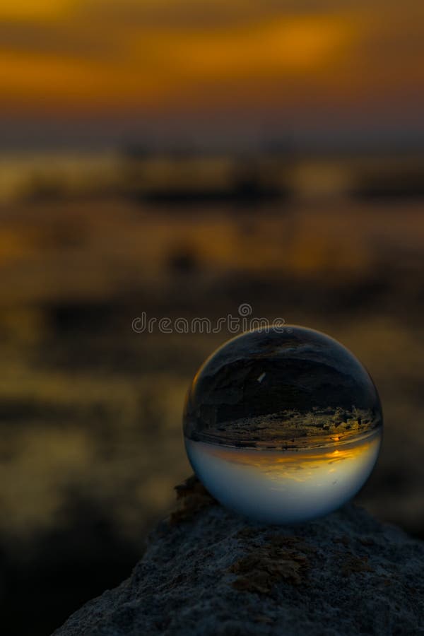 The Reflection on Crystal Ball during Sunset Stock Photo - Image of ...