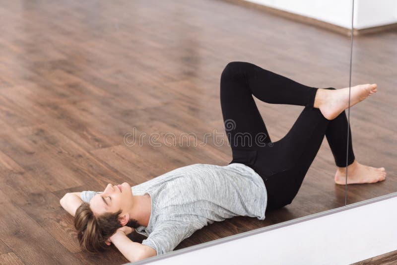 Reflection of a Cute Pleasant Dancer Enjoying His Relaxation Stock ...