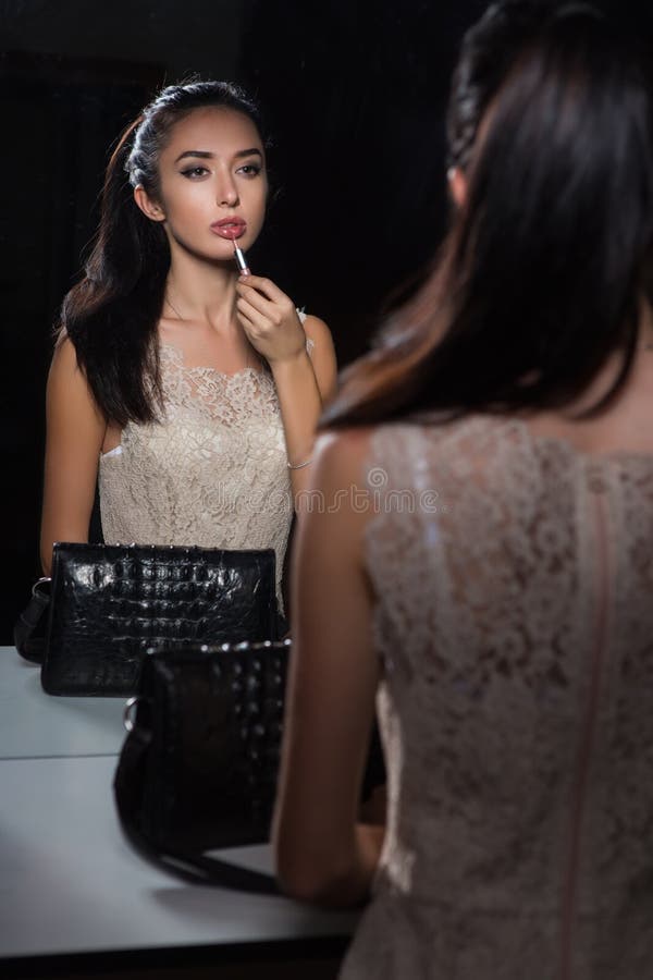 Reflection of Cute Young Brunette Stock Photo - Image of lady ...