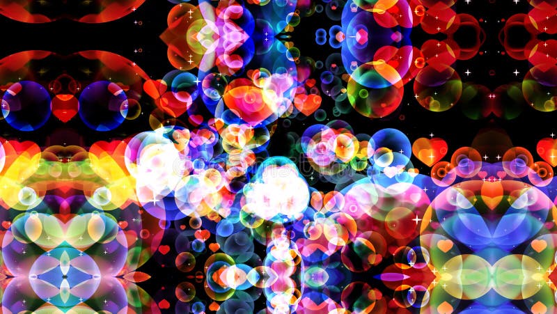 Reflection Dark Abstract Dimension Rainbow Bubbles with Dancing Hearts ...