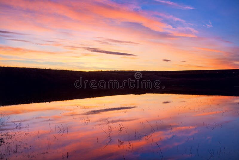 Reflection of Dawn in the Water Stock Photo - Image of morning, sunny ...