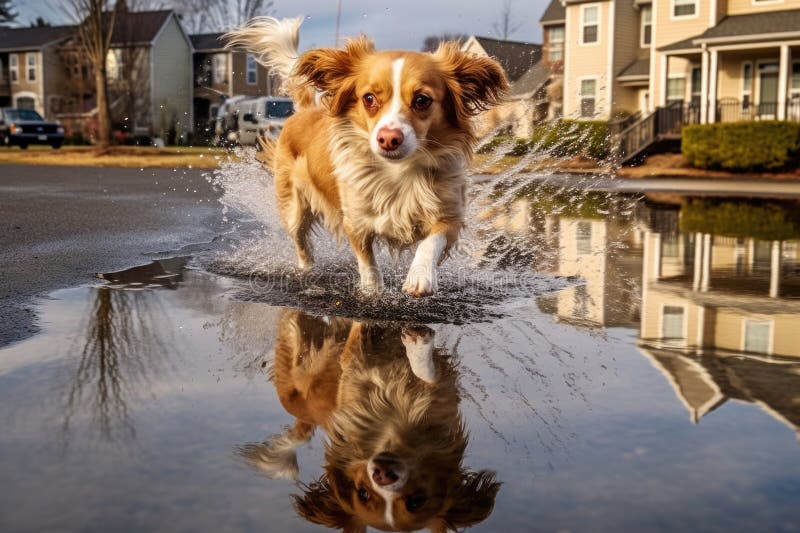 Reflection of Dog Shaking Water Off in Puddle Stock Illustration ...