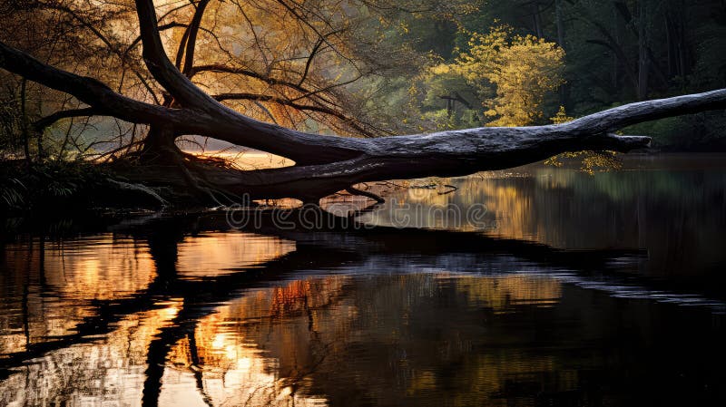 Reflection downed tree stock photo. Image of foliage - 388965832