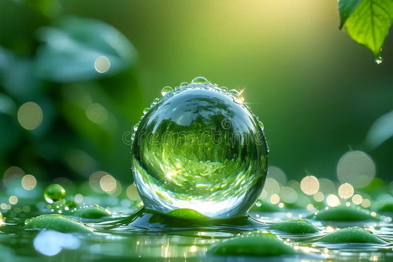 Reflection Drop. Big Round Drop on Leaves Stock Illustration ...