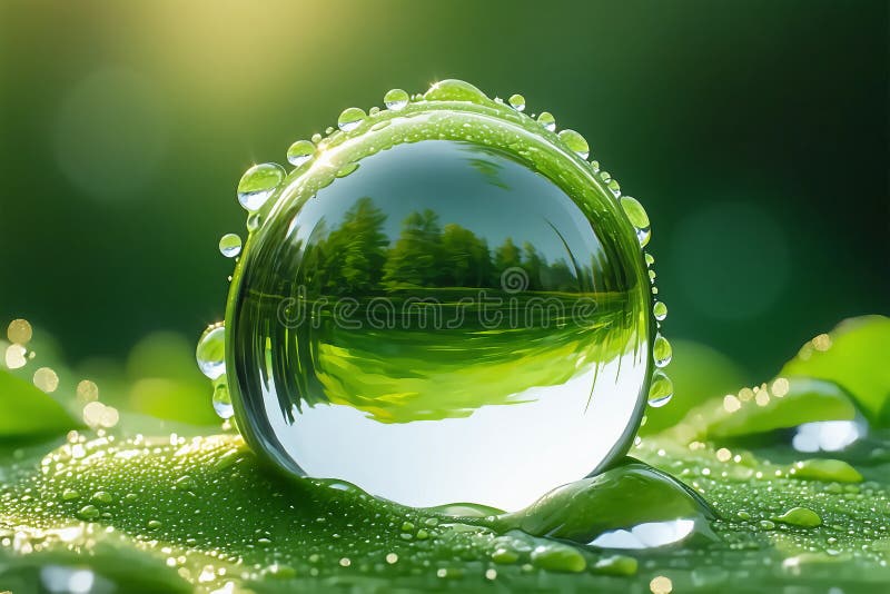 Reflection Drop. Round Drop on Leaves Stock Illustration - Illustration ...