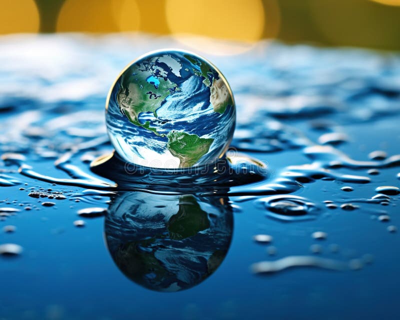 Reflection of Earth Inside a Massive Water Drop. Stock Illustration ...