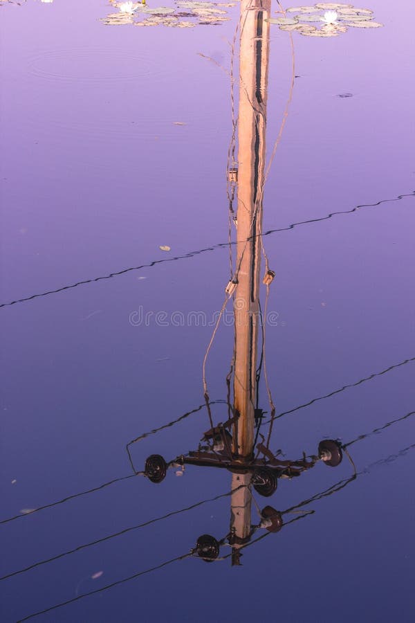 Reflection electric pole stock photo. Image of utility - 62828370