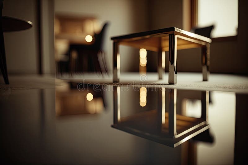 Reflection of Empty Room on Shiny Tabletop, with Blurred Reflections ...