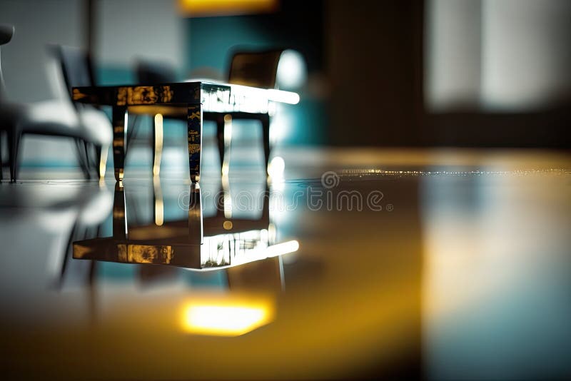 Reflection of Empty Room on Shiny Tabletop, with Blurred Reflections ...