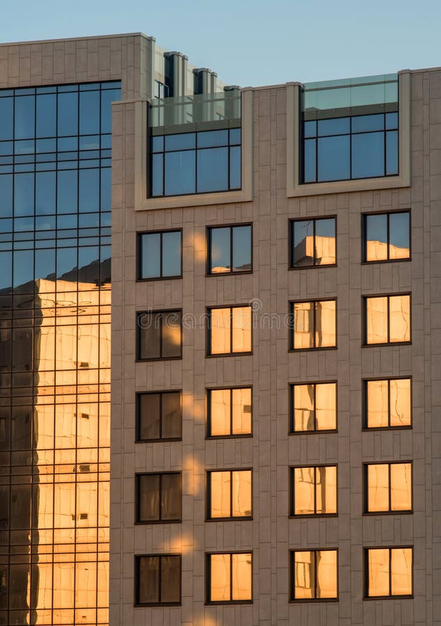 Reflection of Evening Sun in Windows of Business Center Stock Photo ...