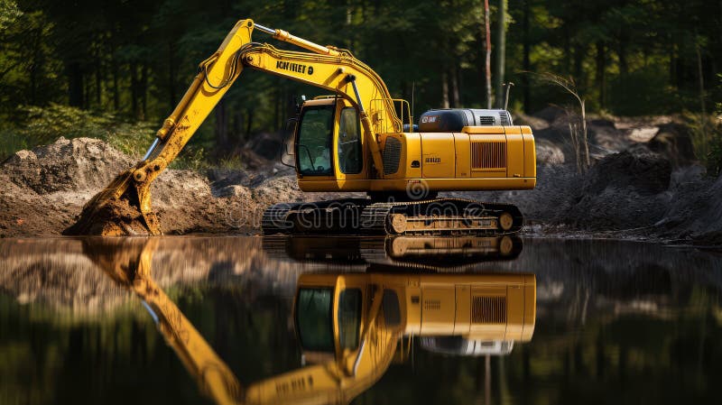 Reflection excavator water stock illustration. Illustration of digging ...