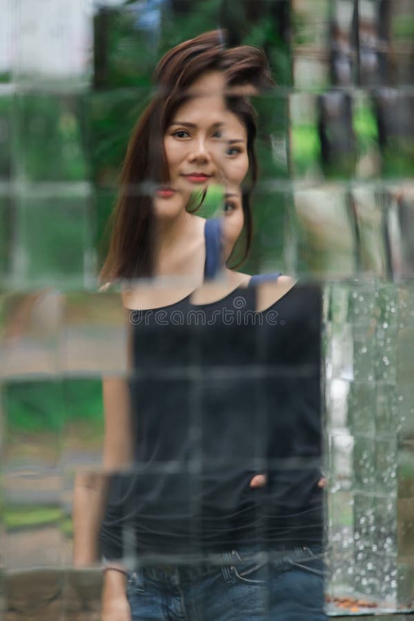 The Reflection of a Woman in the Mirror Stock Image - Image of glamour ...