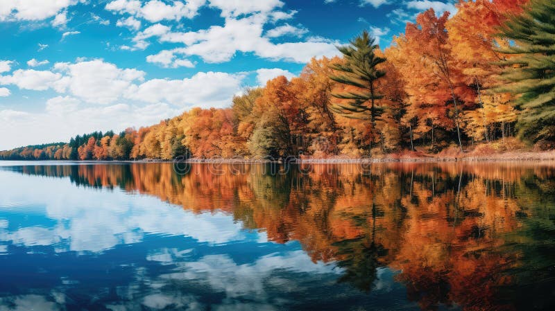 Reflection fall leaf frame stock illustration. Illustration of trees ...