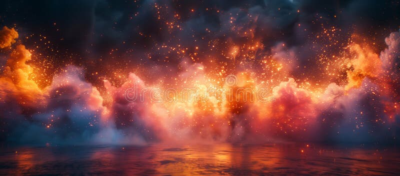A Reflection of a Fiery, Abstract Explosion on Water with Vibrant ...