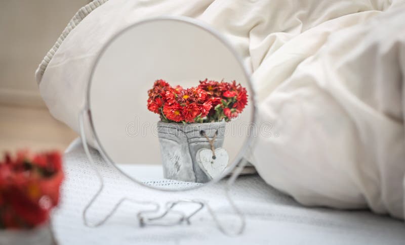 Reflection of Flowers in the Mirror Stock Image - Image of modern, hall ...