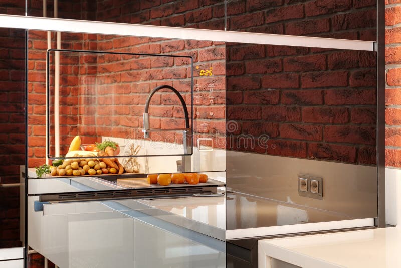 Reflection of a Fragment of Kitchen Stock Image - Image of luxury ...