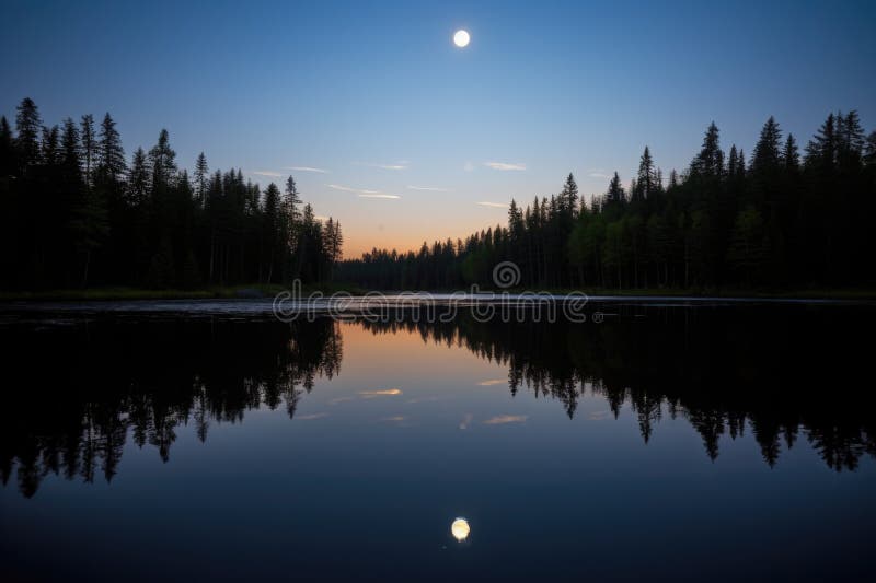 Full Moon Over a Harvest Moon Night Sky, with the Distant Horizon ...