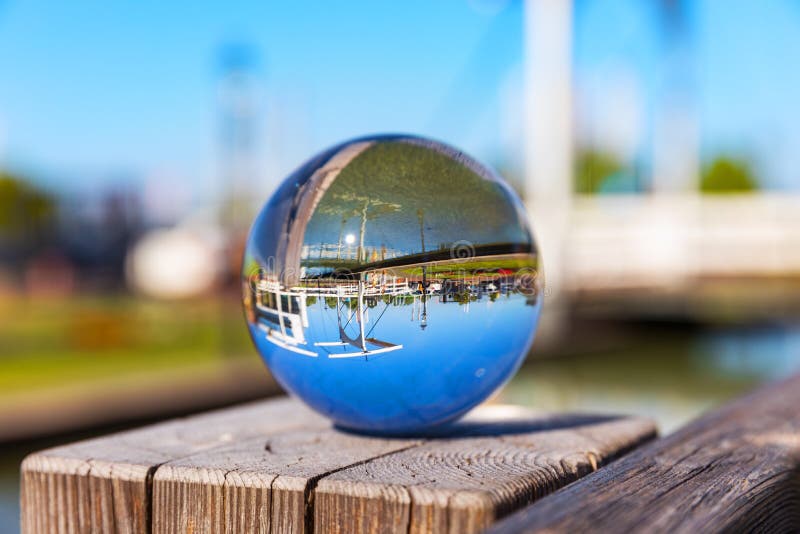 Reflection in the Glass Sphere Outdoors Stock Photo - Image of crystal ...