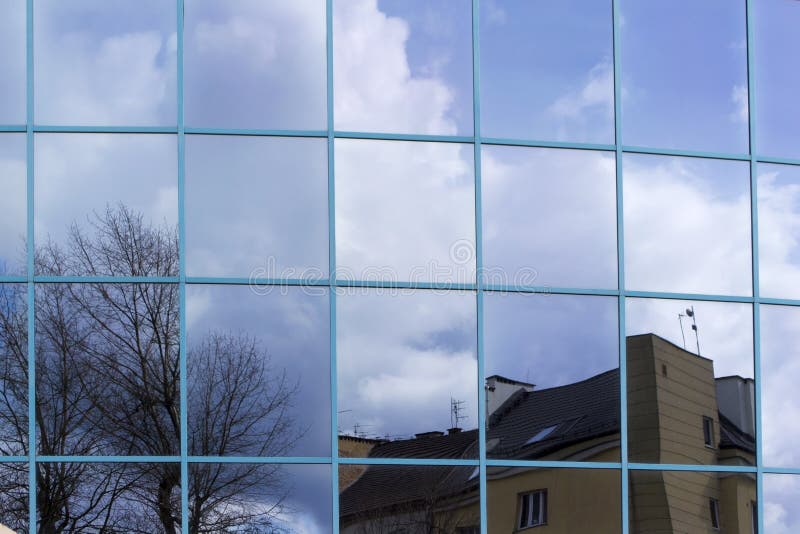 Reflection in Glass Windows of Office Building Stock Photo - Image of ...