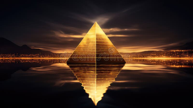 Reflection gold pyramid stock illustration. Illustration of iconic ...