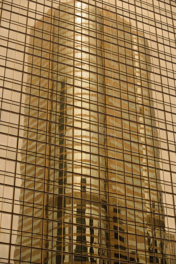 Reflection in Golden Glass Skyscraper Building Stock Photo - Image of ...