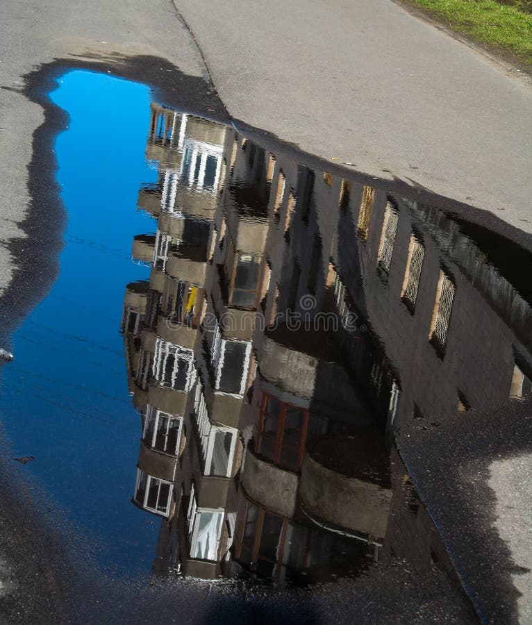 Reflection of the House in the Spring Puddle Stock Photo - Image of ...