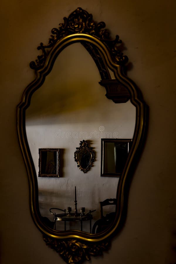 Reflection of the Interior of the Room in the Vintage Mirror Stock ...