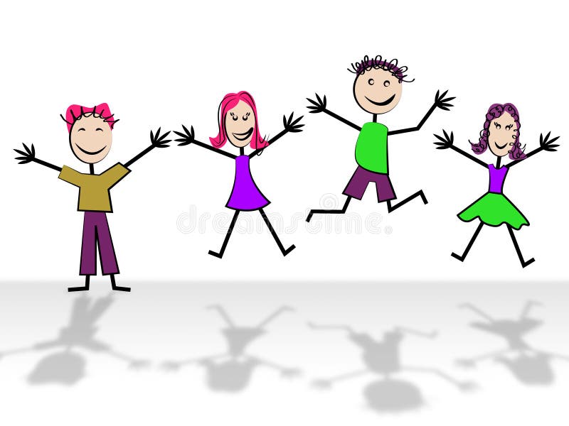 Reflection Kids Shows Reflective Jump and Youngster Stock Illustration ...